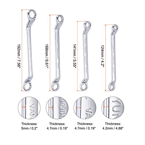 uxcell 45-Degree Offset Box End Wrench Set, 5.5-24mm Metric CR-V Steel with Rolling Pouch, 8-Piece