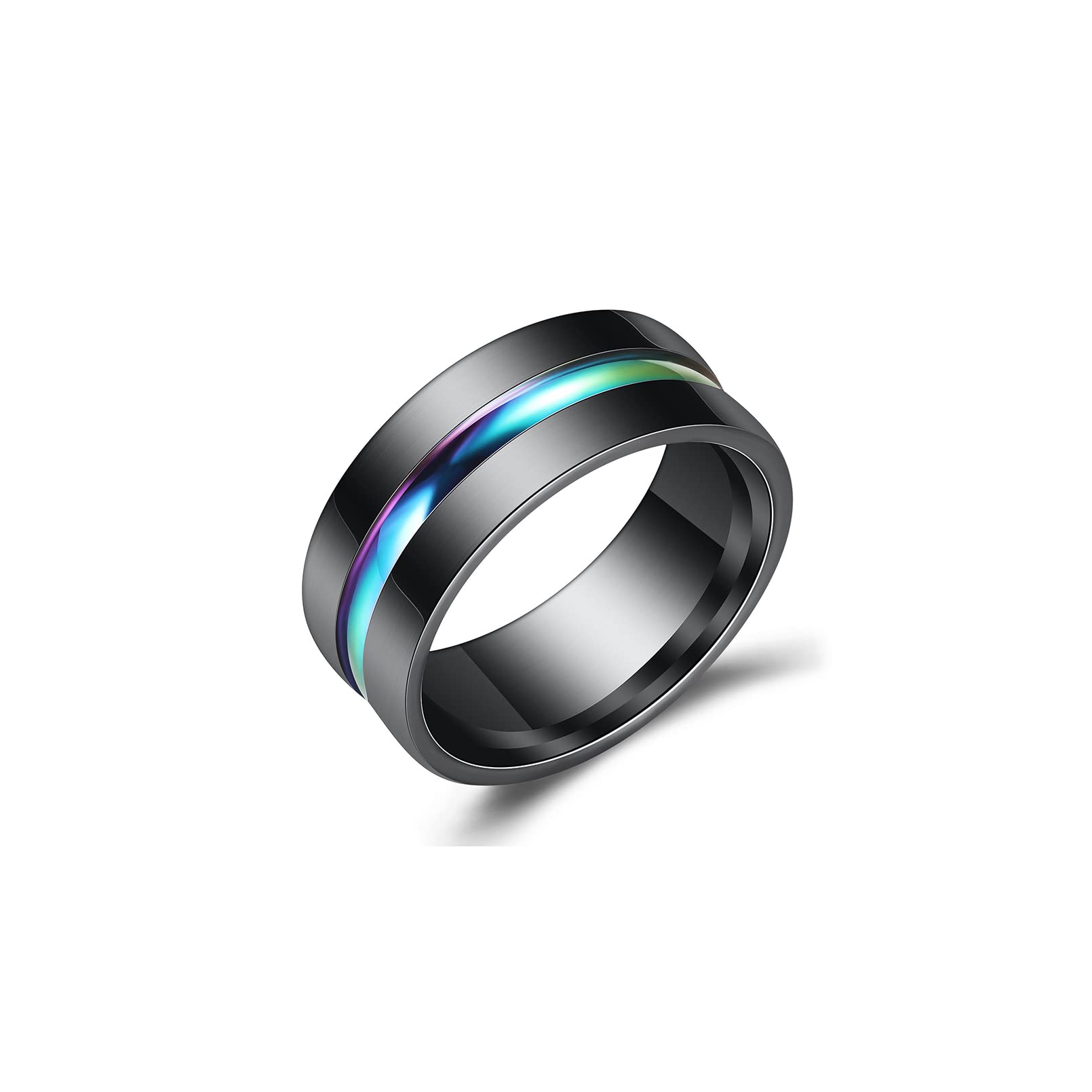 Nsitbbuery Hip Hop Jewelry Black Stainless Steel Colorful Sheel Band Ring(Black(6))