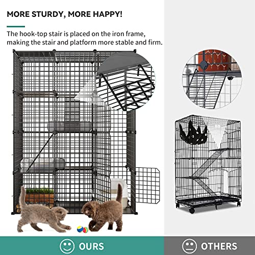 YITAHOME Cat Cage Indoor Large 4-Tier Cat Enclosure Metal Wire Cat Kennels DIY Cat Playpen Catio with Large Hammock for 1-3 Cats