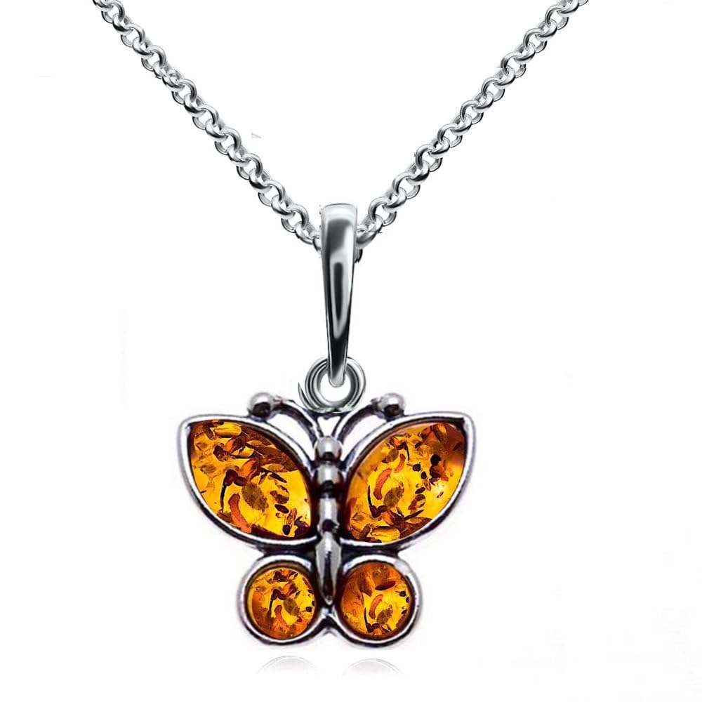 Ian and Valeri Co Amber Sterling Silver Butterfly Pendant Necklace 18 Inches