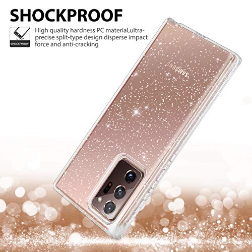 Lamcase Compatible with Galaxy Note 20 Ultra Case Glitter Sparkly Bling Heavy Shockproof Three Layer Protective Cover for Samsung Galaxy Note 20 Ultra 5G 6.9 inch 2020, Clear/Silver Glitter