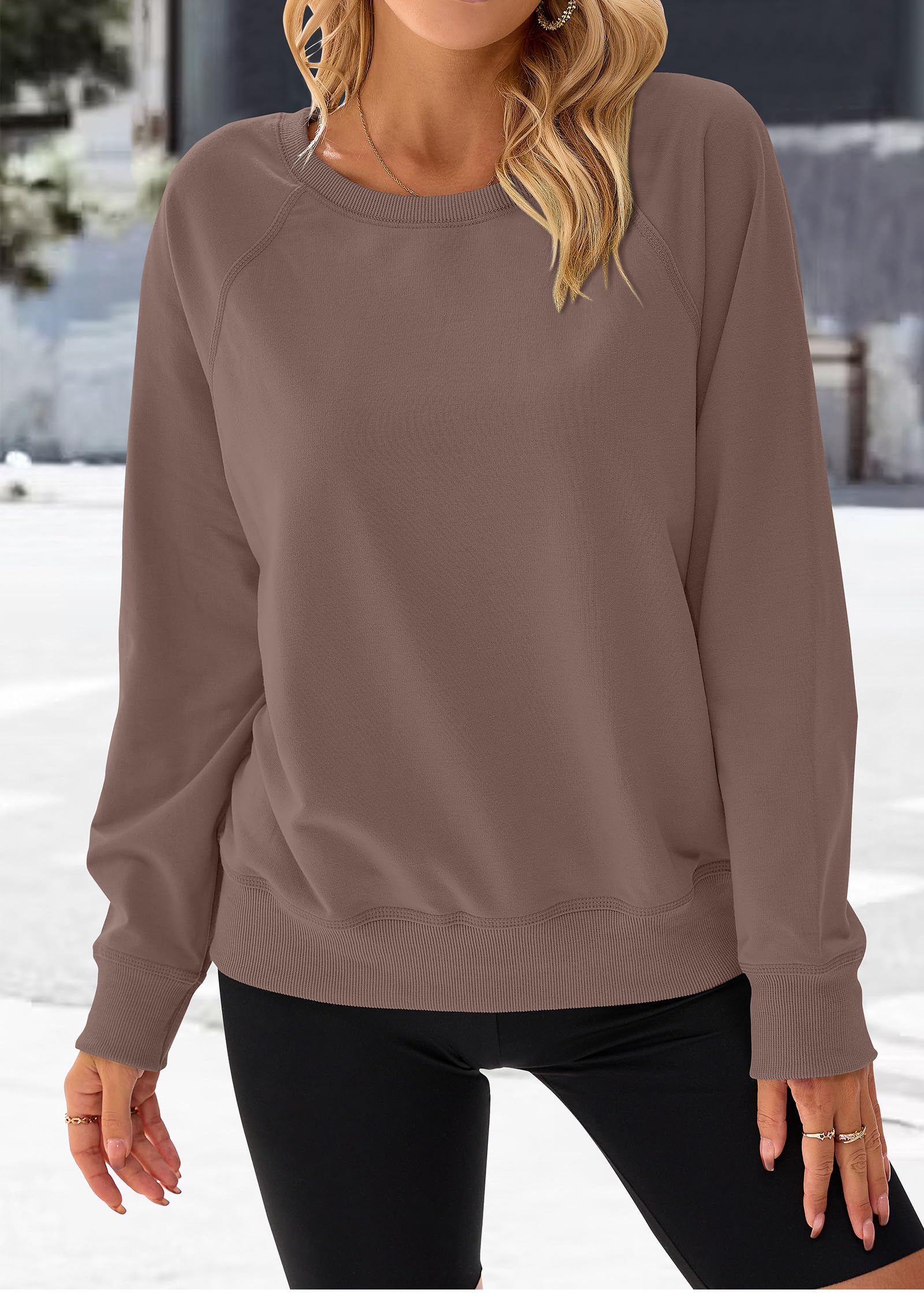 KIRUNDO Women's Casual Crewneck Sweatshirts 2024 Spring Fall Clothes Loose Long Sleeve Lightweight Pullover Shirts Tops (X-Large, Khaki)