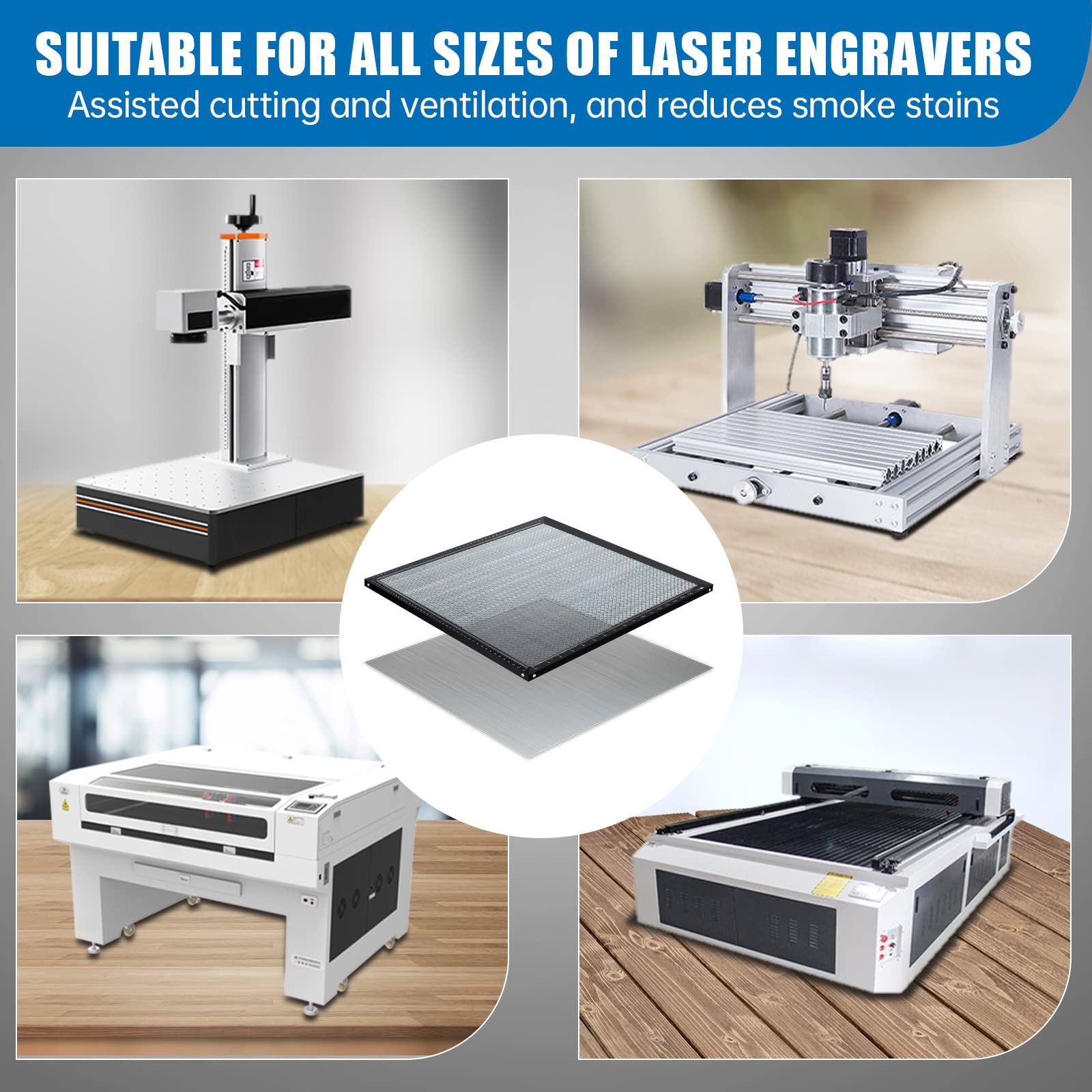 Honeycomb Working Table, 500*500mm Honeycomb Laser Bed Laser Engraver Cutting Machine, Honeycomb Working Panel with Aluminum Plate, Laser Engraver Accessories Fast Heat Dissipation &Desktop-Protecting