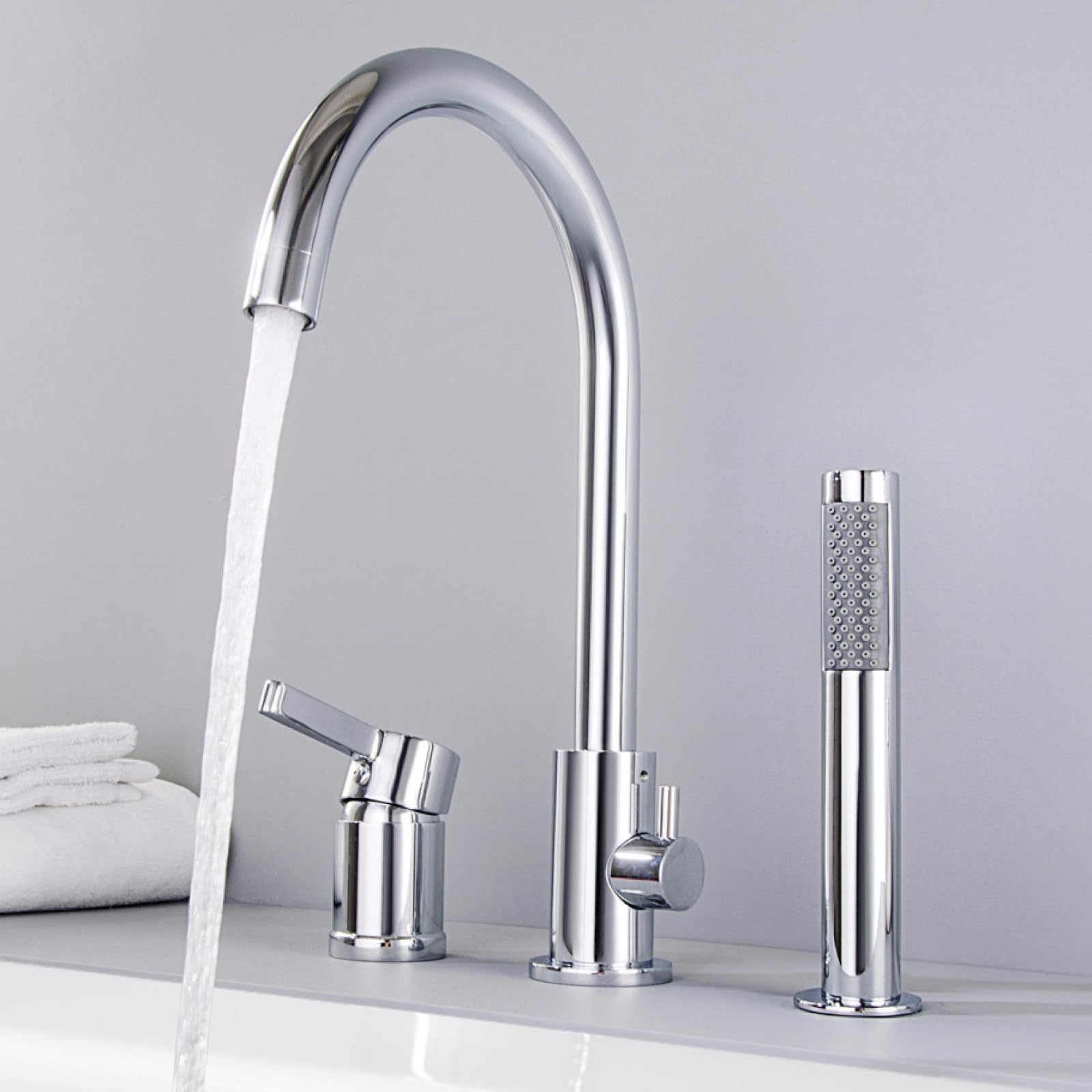 WuDLi Shower Attachment for Bath Taps 3-Hole Bathtub Tap, Bath Mixer Tap Shower Head with Hose