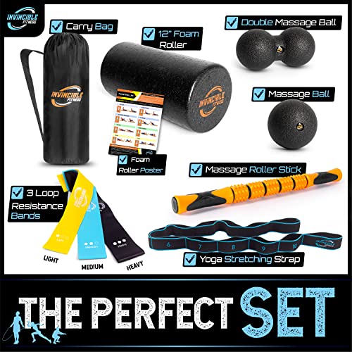 Invincible Fitness Foam Roller Set - Target Every Muscle with Precision Trigger Point Release, Deep Tissue Massage - Ideal for Yoga, Exercise, Physical Therapy Recovery (Orange)
