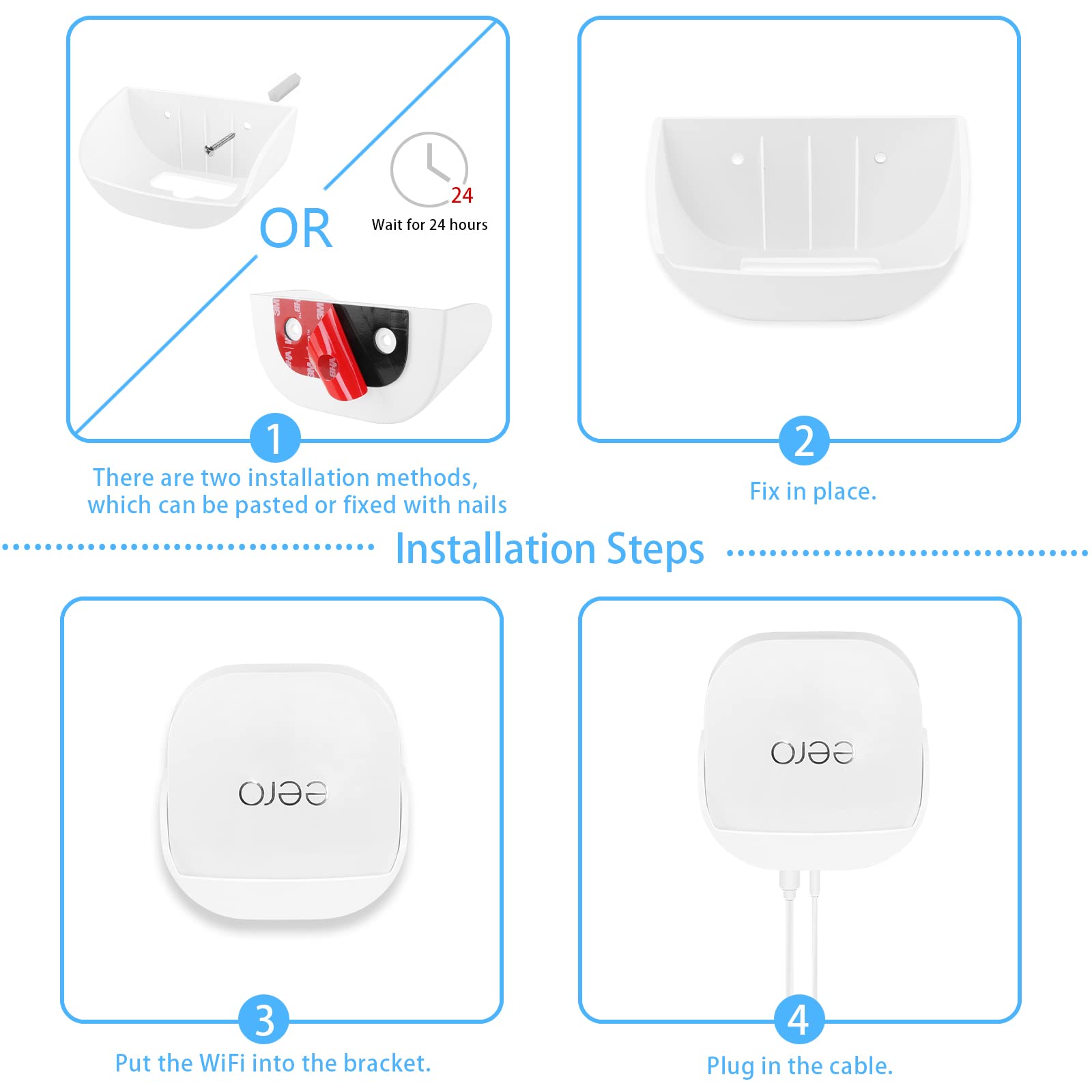 Screwless Wall Mount for Eero 6+ Tri-Band Mesh Wi-Fi Holder, No Tools Required, Easy to Install, No Drilling, Strong VHB Adhesive Mount (2)