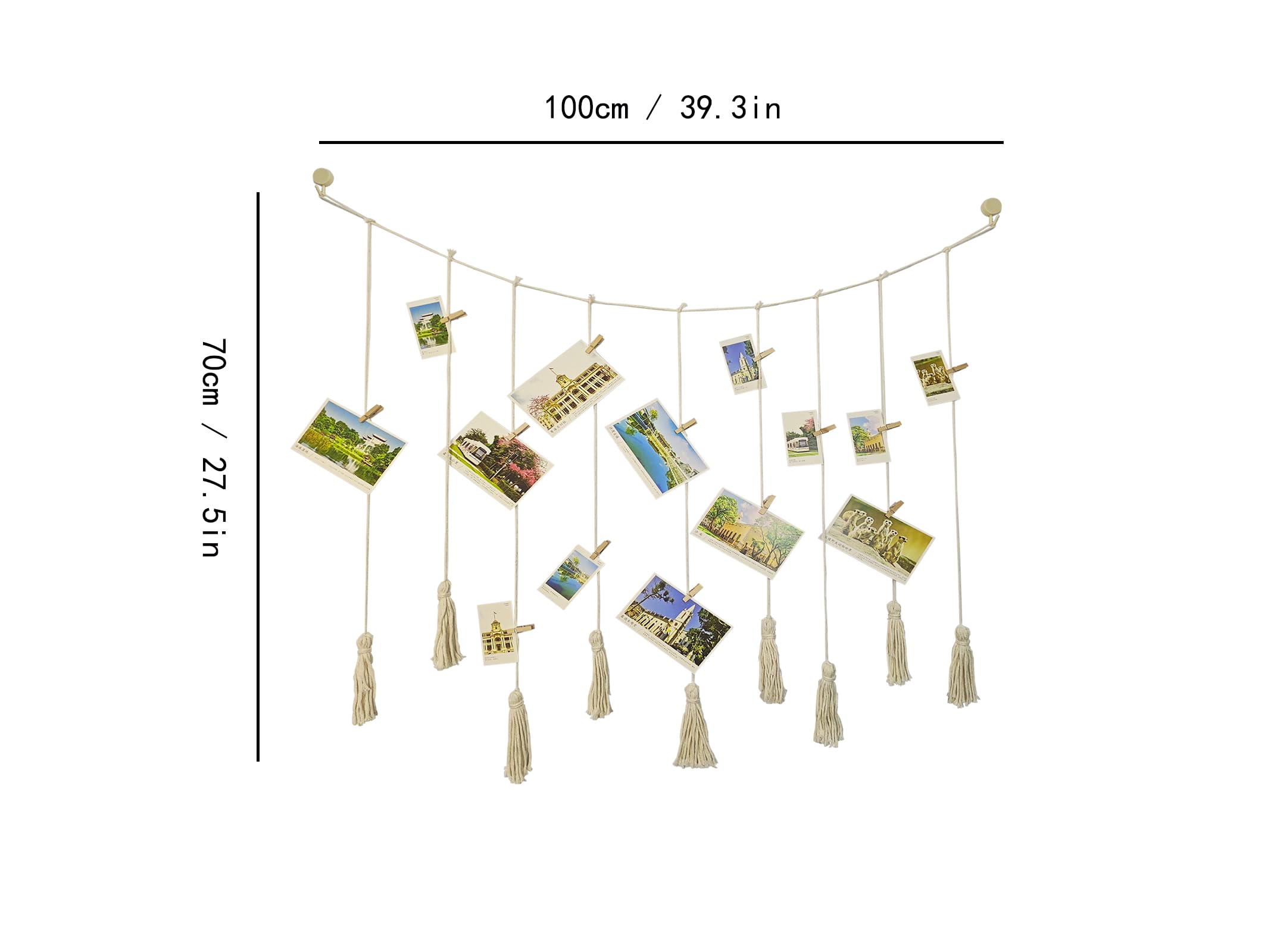 XINLIHONG Boho Wall Decor of 2 Tier Hanging Shelf for Wall and Photo Wall Display for Living/Bedroom/Bathroom/Kitchen/Study/Balcony