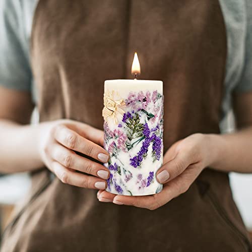 Vionami Aloha Kiwi Passionfruit Scented Pillar Candle with Dried Flowers - Long Burning Natural Soy Wax Scented Candle for Home - Gift-Boxed Hand Poured Luxury Candle with Paper Core Wick (Forget Me)