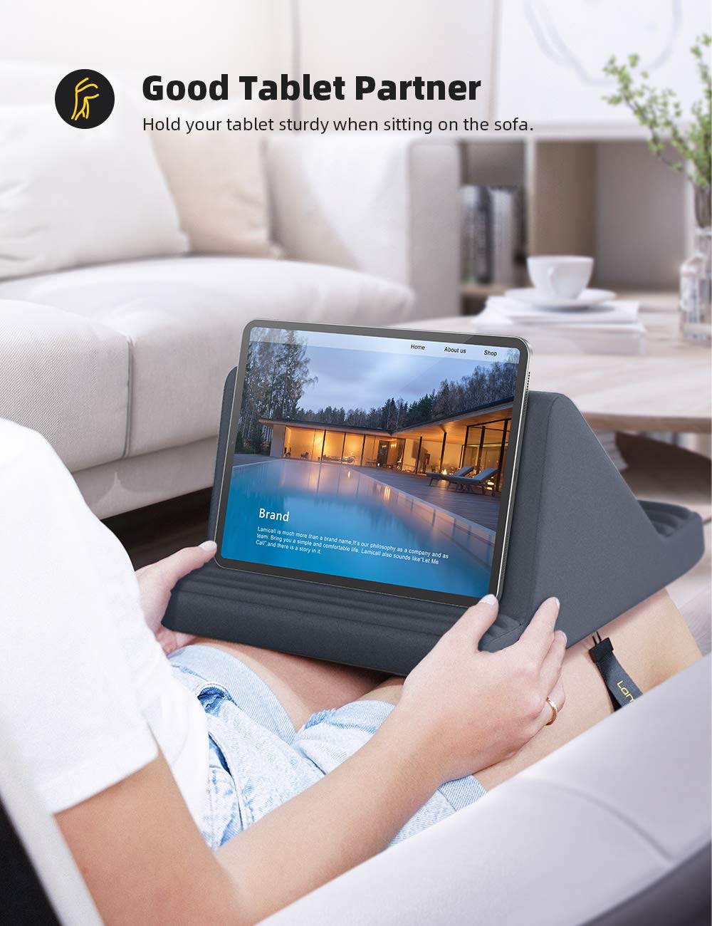 Lamicall Tablet Pillow Stand, Soft Pad for Lap - Tablet Holder Dock for Bed with 6 Viewing Angles, Compatible with iPad Pro 9.7, 10.5, 11, 12.9 Air Mini, Kindle, Galaxy Tab, E-Reader, Dark Gray