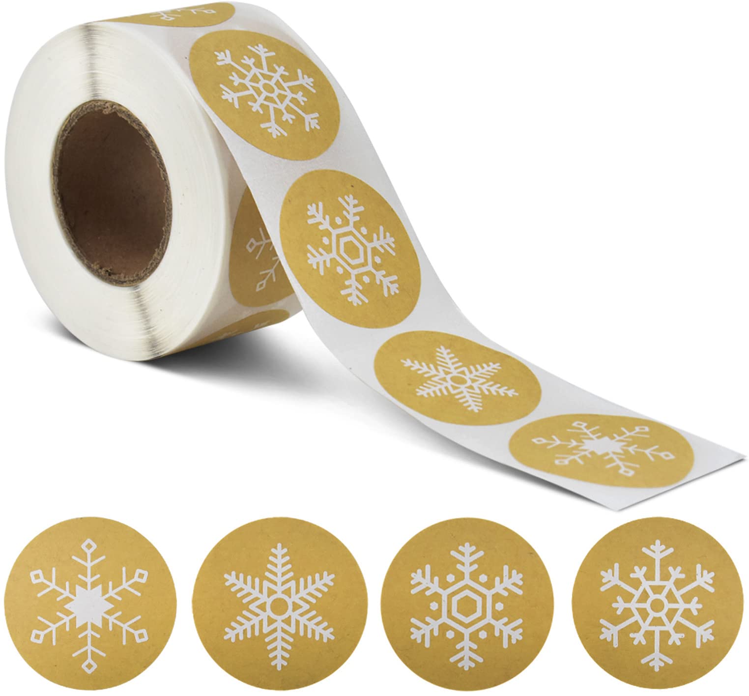 KATUMO Snowflakes Christmas Stickers, Holiday Stickers Envelope Stickers Family Classroom New Year Decor Presents Stickers 500Pcs Per Roll with 4 Different Designs