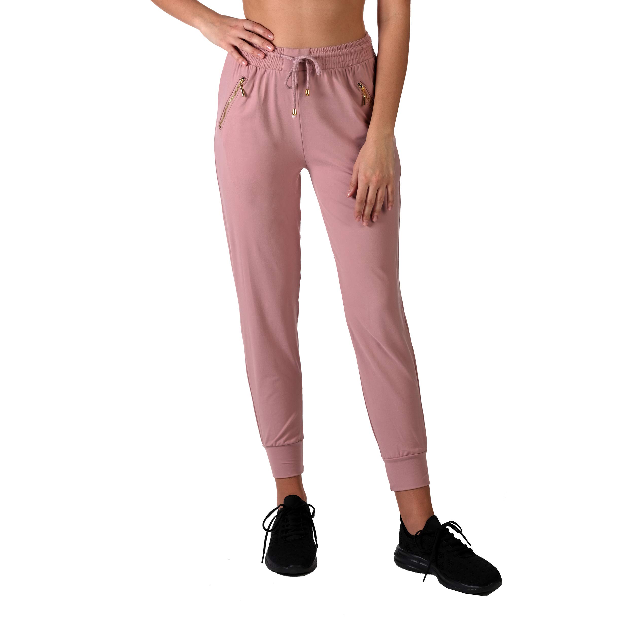 Indero Jogger's Relaxed Fit Style with Side Pocket Gold Zipper Trim Option - Dry Rose LXL