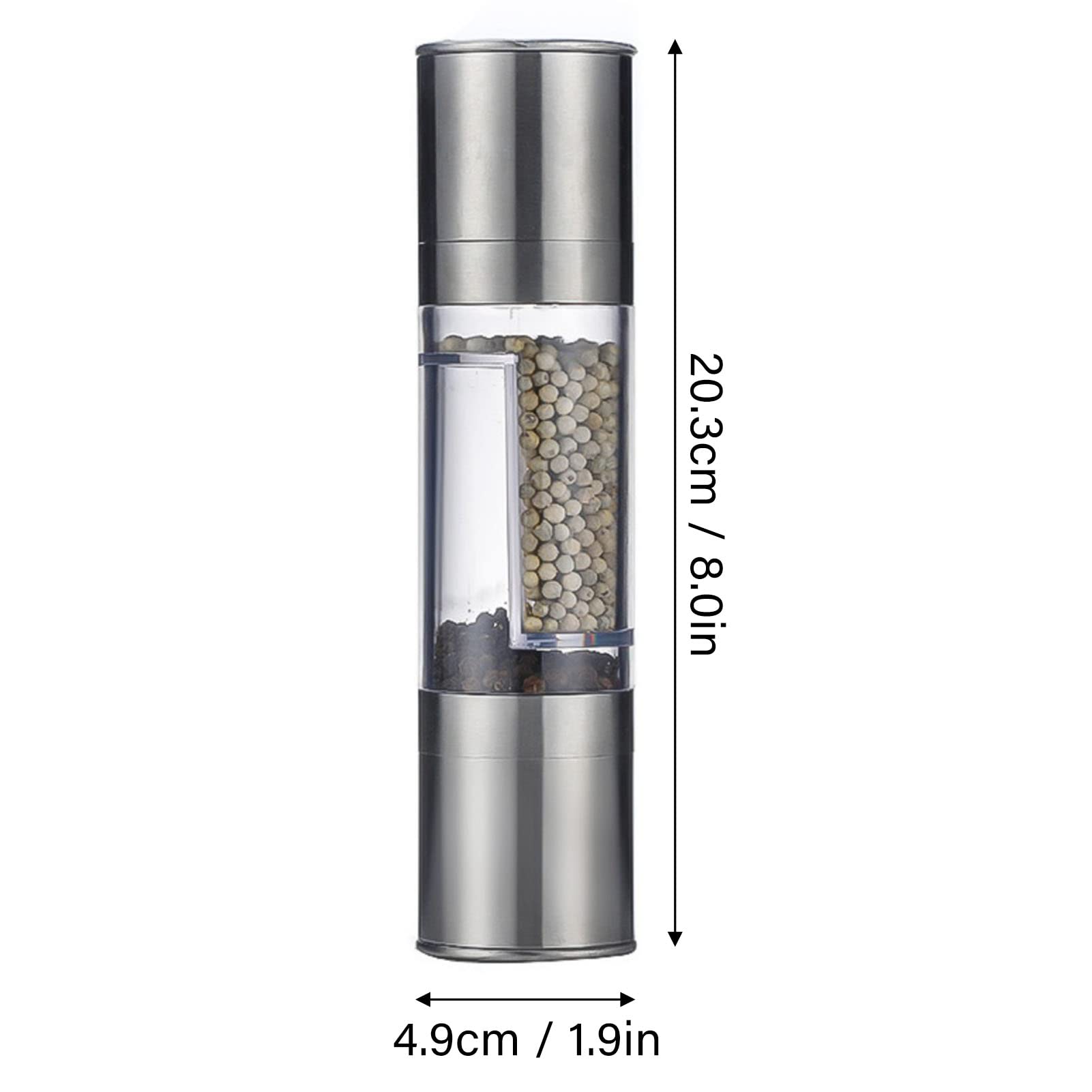 Pepper Grinder, Salt and Pepper Grinder Stainless Steel Dual Head Grind Size Manual Spice Grinder for Home Kitchen