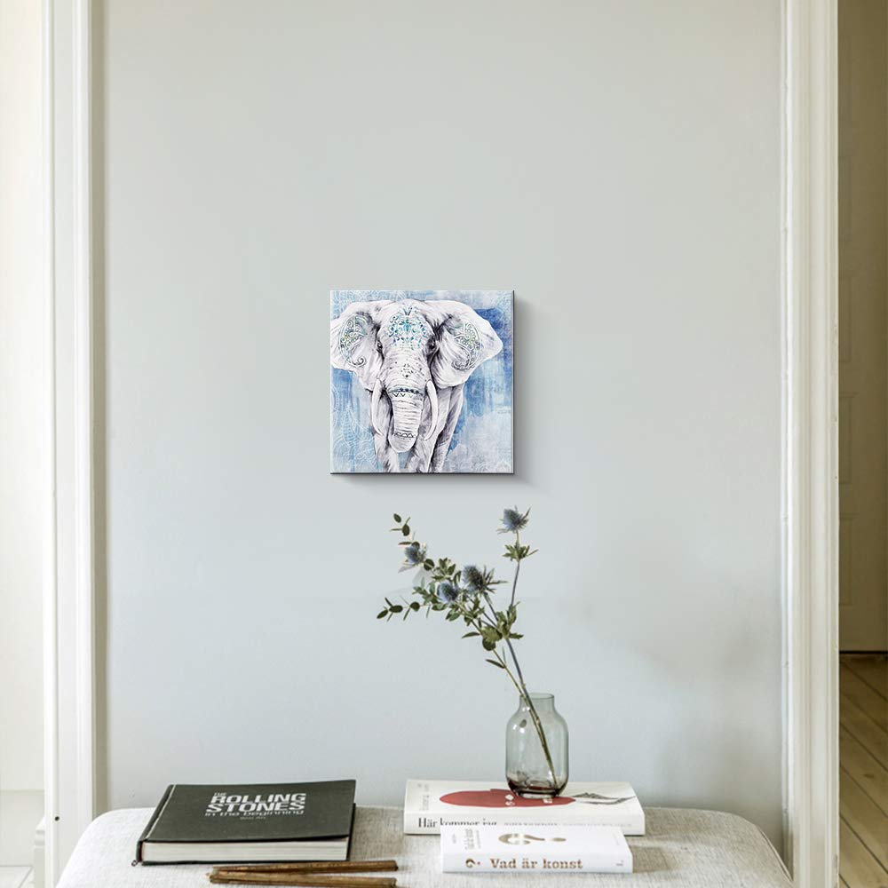Kercan Bathroom Wall Decor Mandala Boho Elephant Canvas Wall Art Prints for Living Room Bedroom Decoration Ready to Hang (12X12 Inch,Elephant 1)