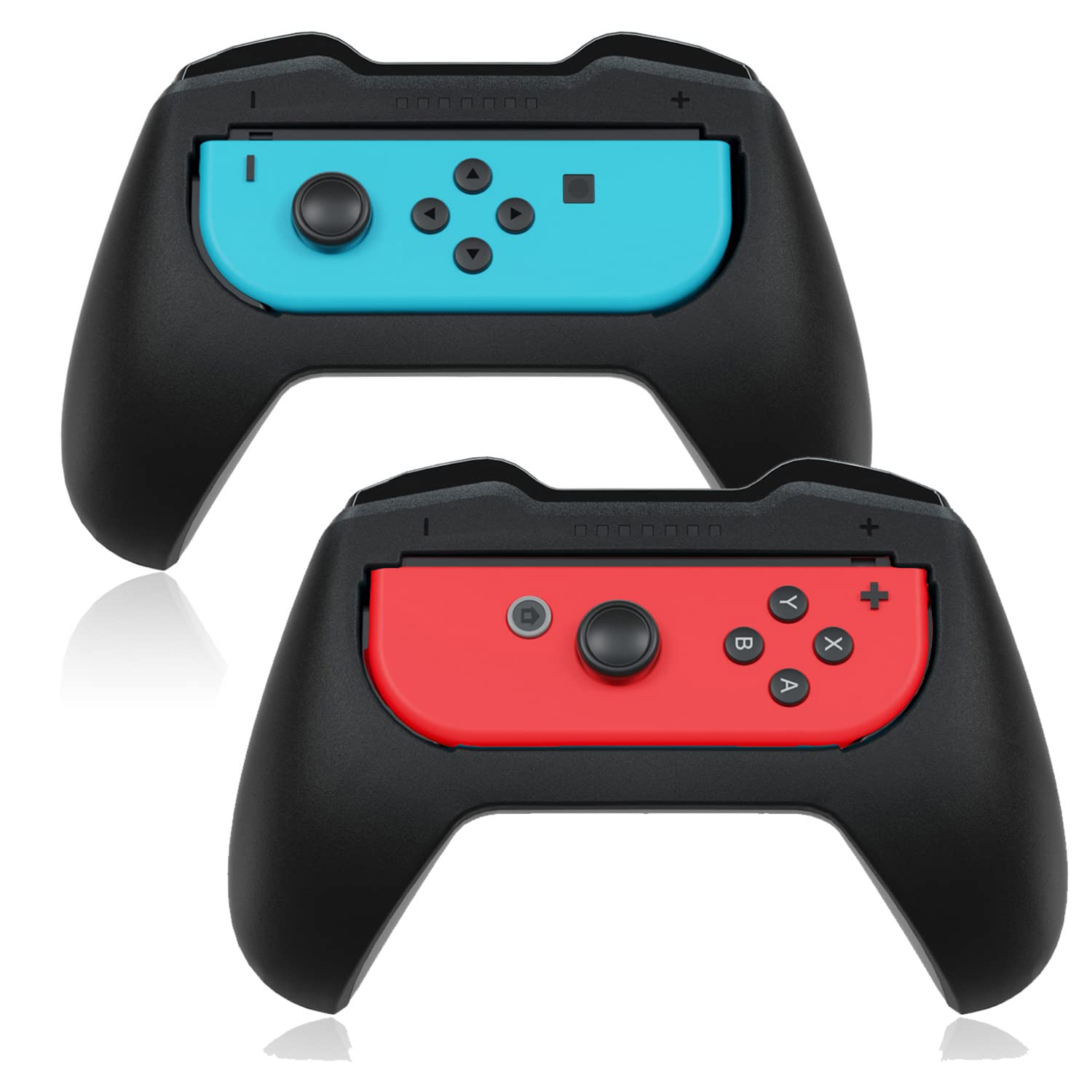 Leyu Smart 2-Pack JoyCon Grip For Nintendo Switch N OLED 2021/UPGRADED-Latest Version(Vertical Flexible Trigger-More Space) Extra-Large Size,Easy Slide in & Top Out via a HOLE with a Finger (Black)