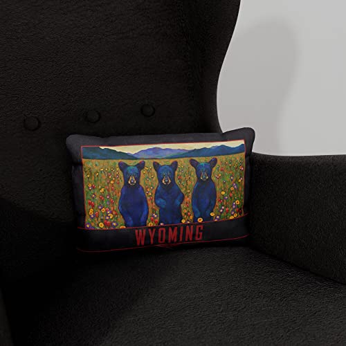 Wyoming Three Little Bears Canvas Throw Pillow for Couch or Sofa at Home & Office from Oil Painting by Artist Kari Lehr 13" x 19".
