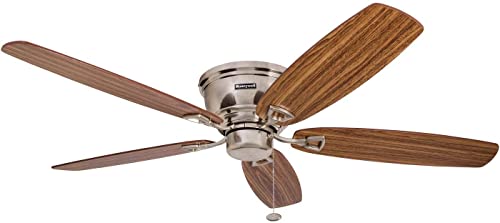 Honeywell Ceiling Fans Glen Alden, 52 Inch Classic Flush Mount Indoor LED Ceiling Fan with Light, Pull Chain, Quick-2-Hang Dual Finish Blades, Reversible Motor - 50519-01 (Brushed Nickel)