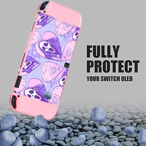 Oqplog Ghost Case for Nintendo Switch OLED 2021 Skeleton Skull Cool Design Character Fashion Scratch Resistant Cases Hard Shell Cover for Girls Kids Boys Men for Switch OLED,Pp