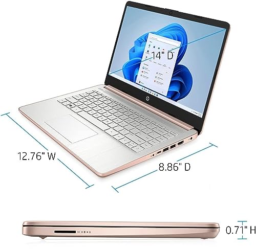 HP Laptop, Newest 14" Ultral Light Laptop for Students and Business, Intel Celeron N4120, 4GB RAM, 64GB eMMC, WiFi, Bluetooth, HDMI, Webcam, USB Type-A&C, Win 11 S, GM Accessory-Rose Gold