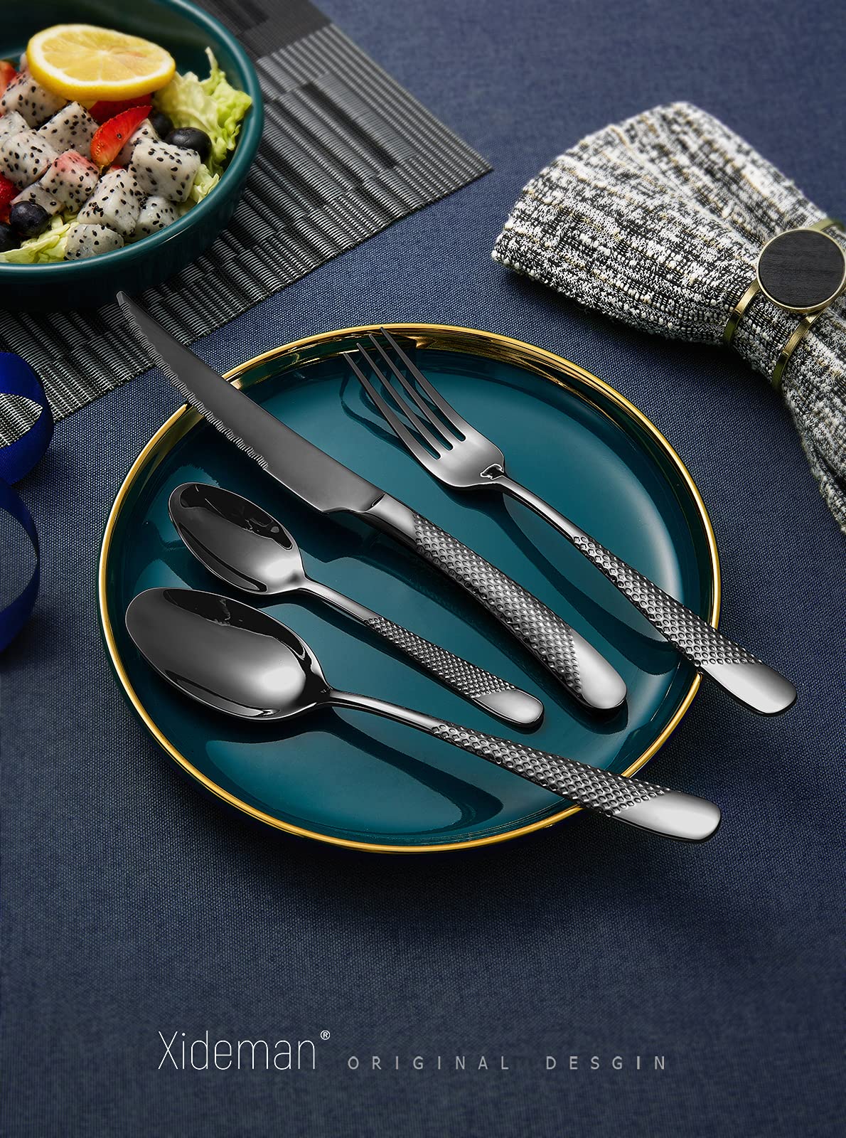 Xideman Innovative Ultra-Sharp 2-IN-1 Serrated Forged Knife For Dinner and Steak. 6 Piece High carbon Stainless Steel Steak Knife Sets, 9.14" Hammered Solid Handle Dinner Knives. (Silver Gold)