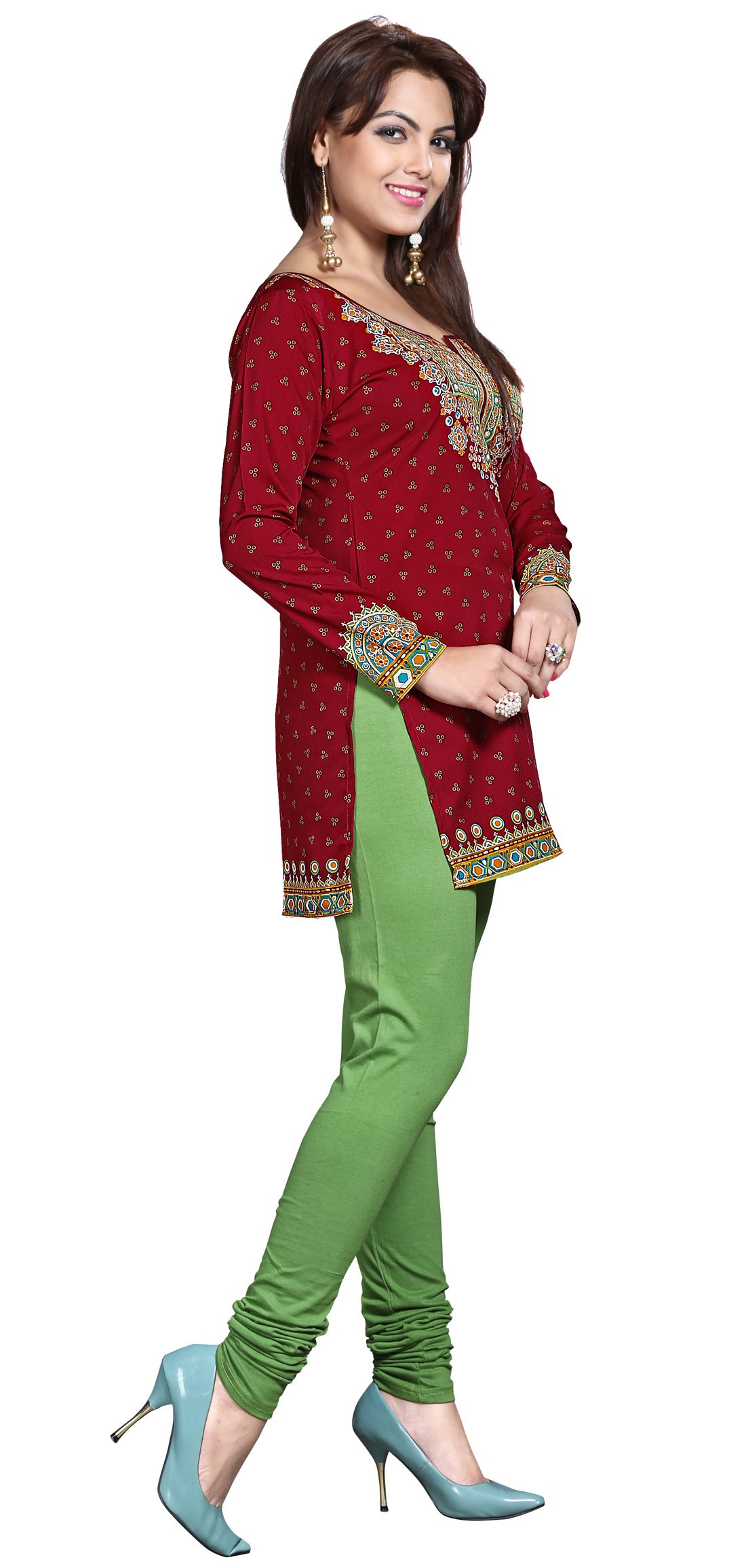 Indian Short Tunics Kurti Top Blouse Women's India Apparel (Maroon, 3XL)