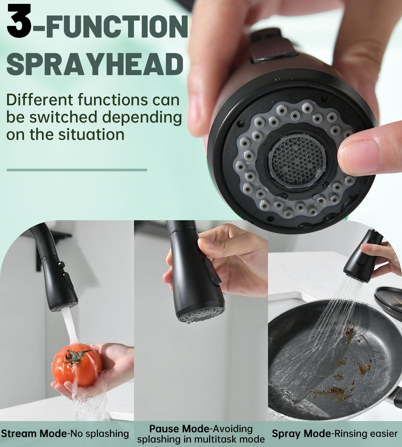 Matte Black Kitchen Faucet with Pull Down Sprayer and Soap Dispenser, DAYONE Single Handle High Arc Stainless Steel Kitchen Faucet Tap, with Escutcheon & 3 Functions, DAY-APS257MB