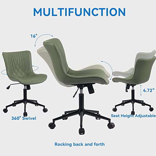 YOUNIKE Office Chair, ErgonomicĀ Desk Chair with Wheels, Armless Home Office Computer Task Chairs, Modern Faux Leather Padded Vanity Chair, Adjustable Swivel Rocking Chair with Back, Dark Green