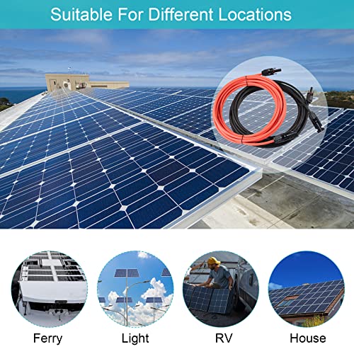 Solar Panel Extension Cable 20FT - 20Feet 10AWG(6mm²) Solar Extension Cable Wire with Female and Male Connector,10Gauge 20FT Black & 20FT Red Solar Panel Wiring for RV Solar Panels, Home, Boat