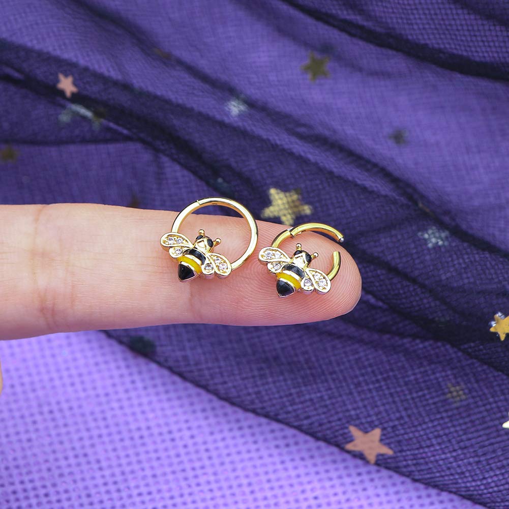 Jewseen Hinged Segment Ring Dainty Cute Bee Cartilage Earring 16G Nose Ring Septum Clicker Tragus Daith Helix Piercing Jewelry