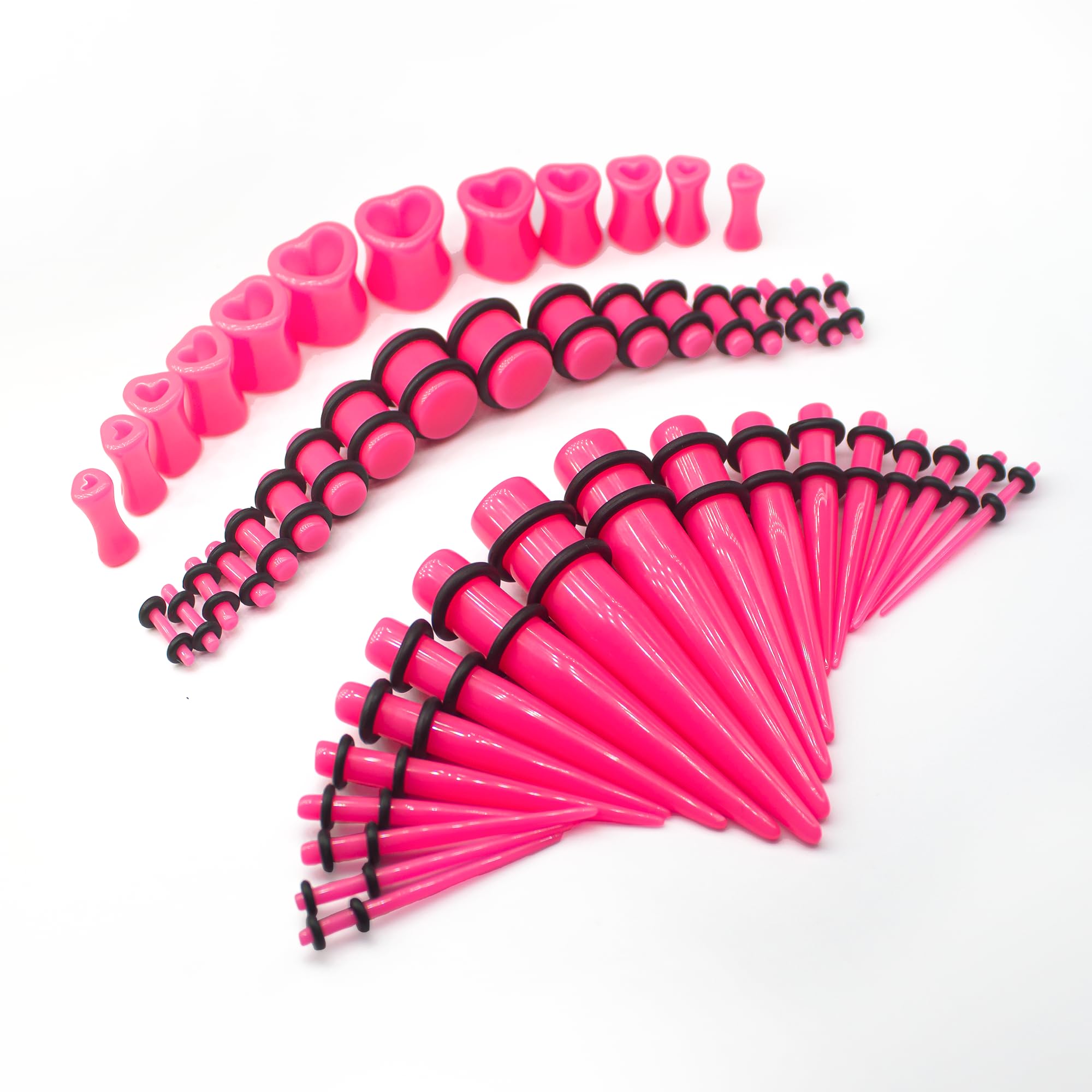 Marsrut 48 PCS Acrylic Gauge Kit Tapers Heart Tunnels Plug 14G-0000G Ear Stretching Set - PINK