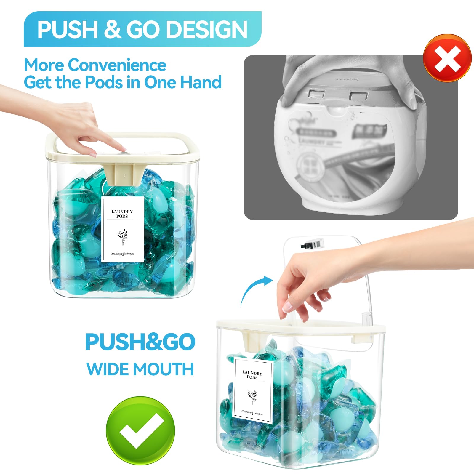 XMBecc 3 Pack Dryer Sheet Holder and Laundry Pods Container For Laundry Room Organization,One-Click Pop-Up Design Laundry Room Storage,Laundry Pod Holder For Dryer Sheet, Laundry Powder (Clear Grey)
