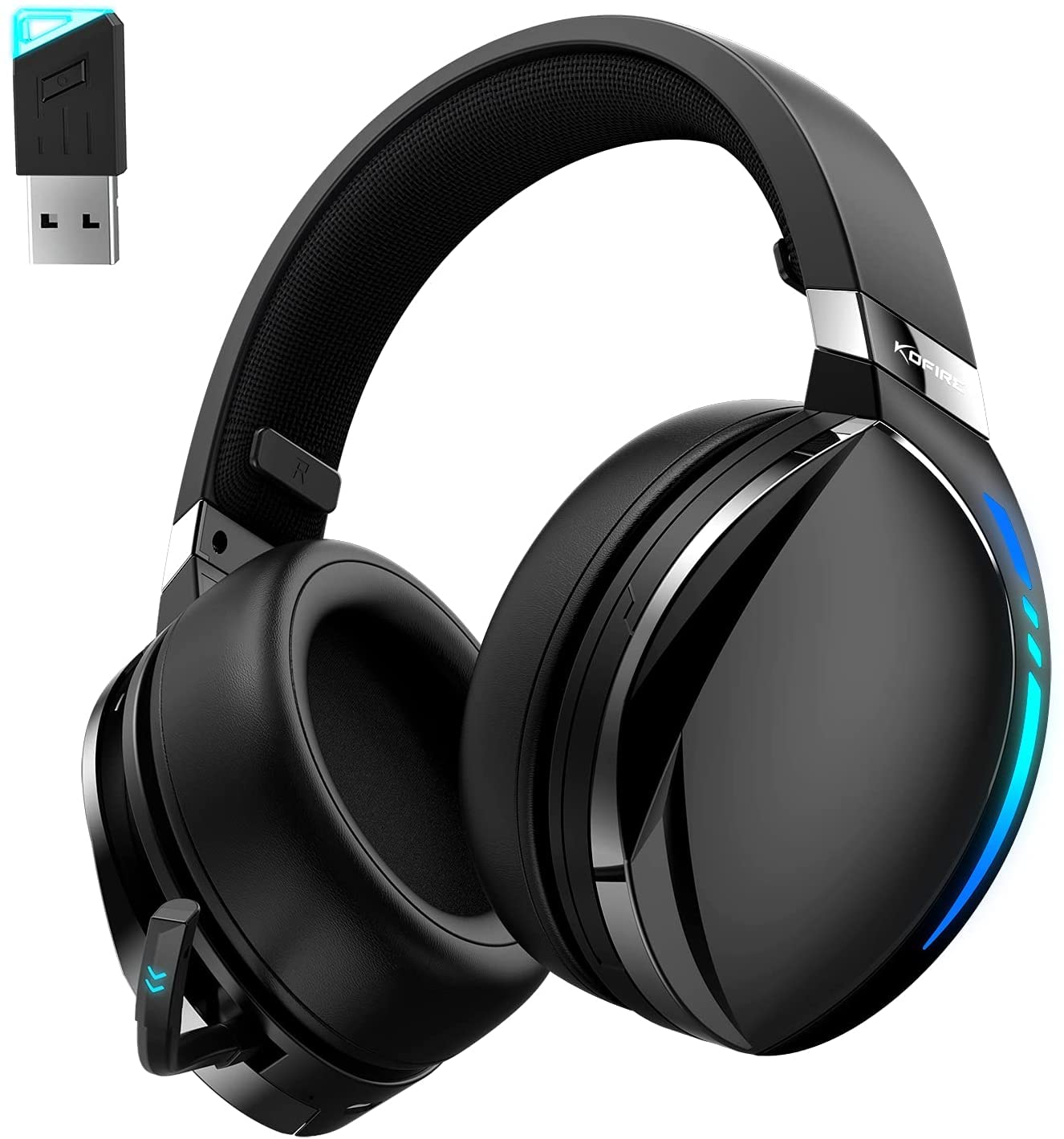 KOFIRE UG-06 Wireless Gaming Headset for PS4 PS5 PC, 30H Playtime, Low Latency, Noise Cancelling Over Ear Bluetooth Gaming Headphones with Dual Mic, 3D Surround Sound, RGB Lighting