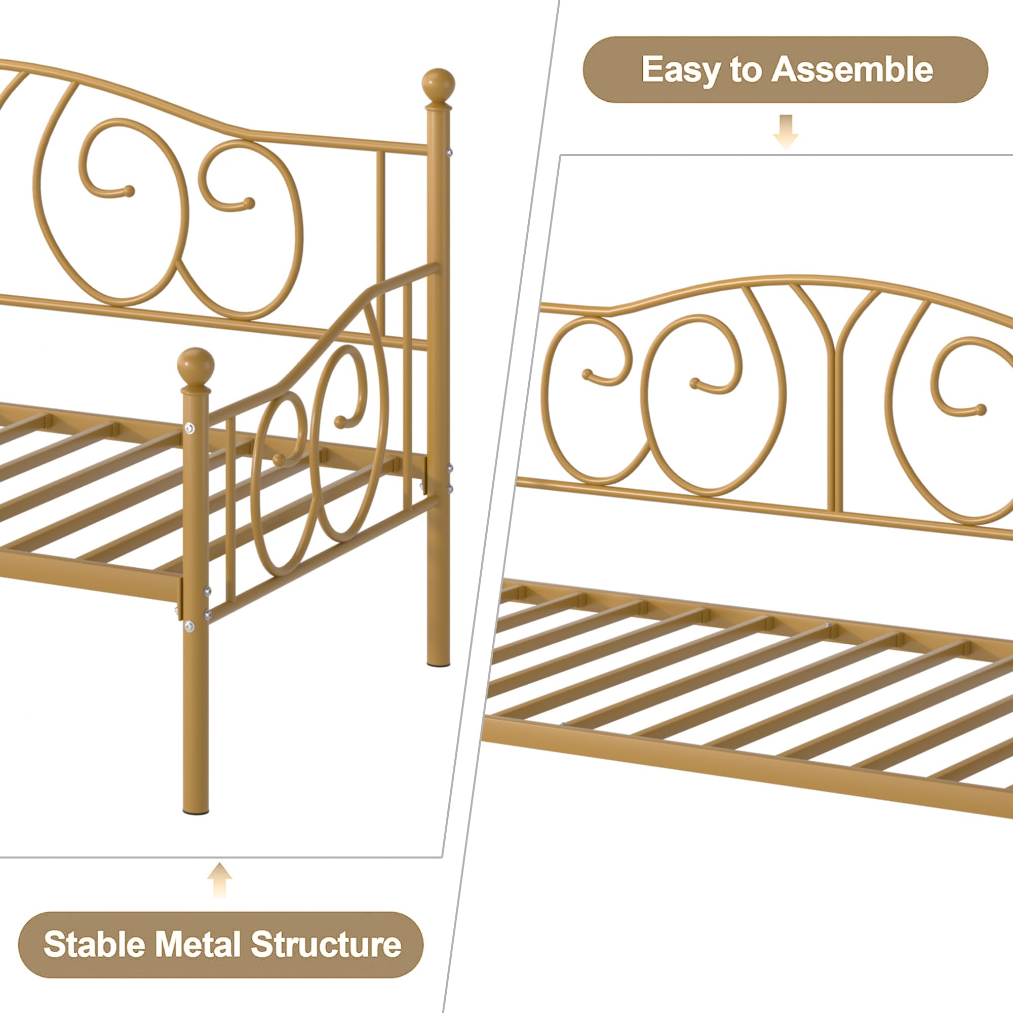 VECELO Twin Daybed Frame, Metal Day Bed with Classic Headboard, Multifunctional Platform Beds for Bedroom, Living Room, Guest Room, No Boxing Spring Needed, Black