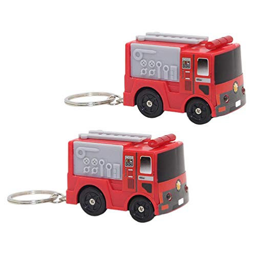KESYOO 1 Set 2 Pcs Fire Truck Keychain Fire Engine LED Keyring Handbag Hanging Keychain for Kids Fireman Birthday Party Favor (Red)