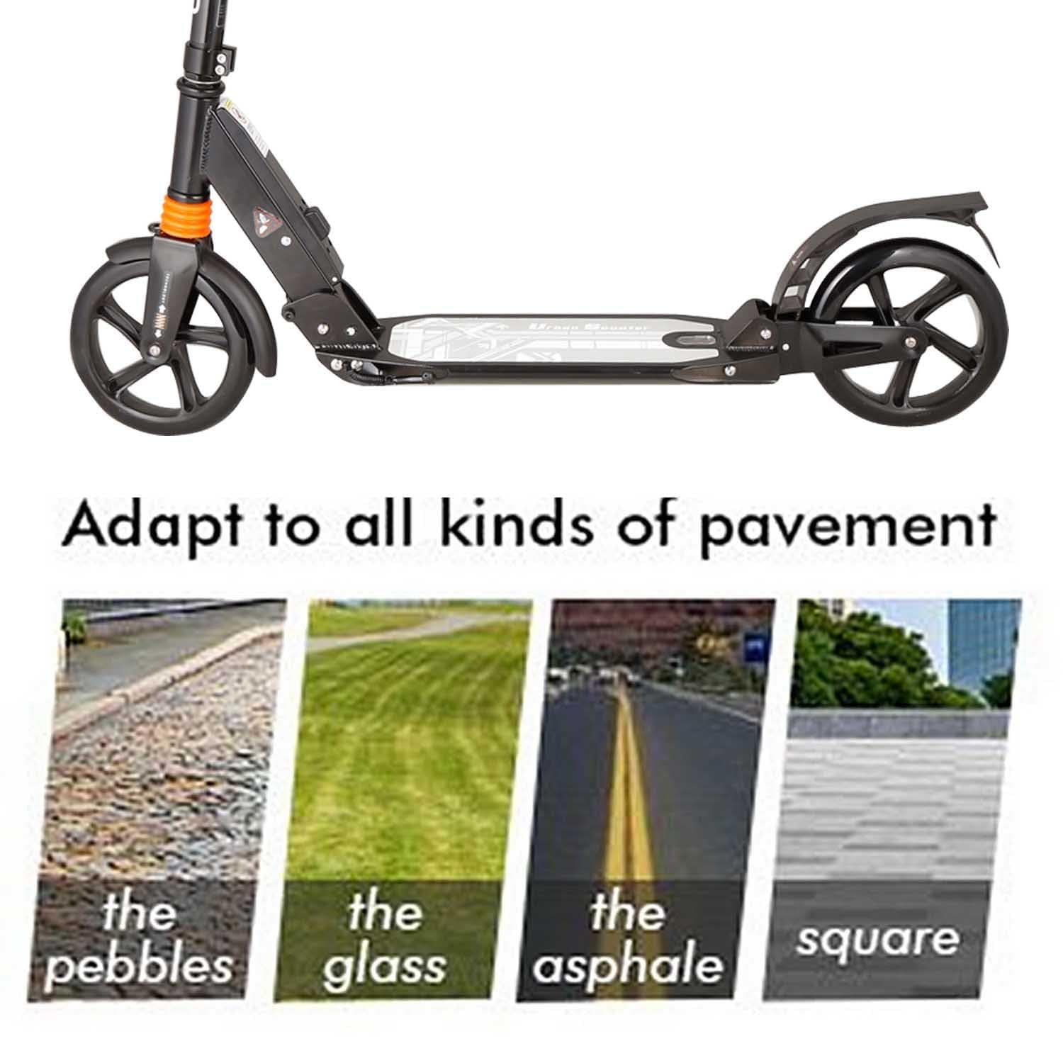 Kids/Adult Scooter with 3 Seconds Easy-Folding System, 220lb Folding Adjustable Scooter and 200mm Large Wheels (Black)