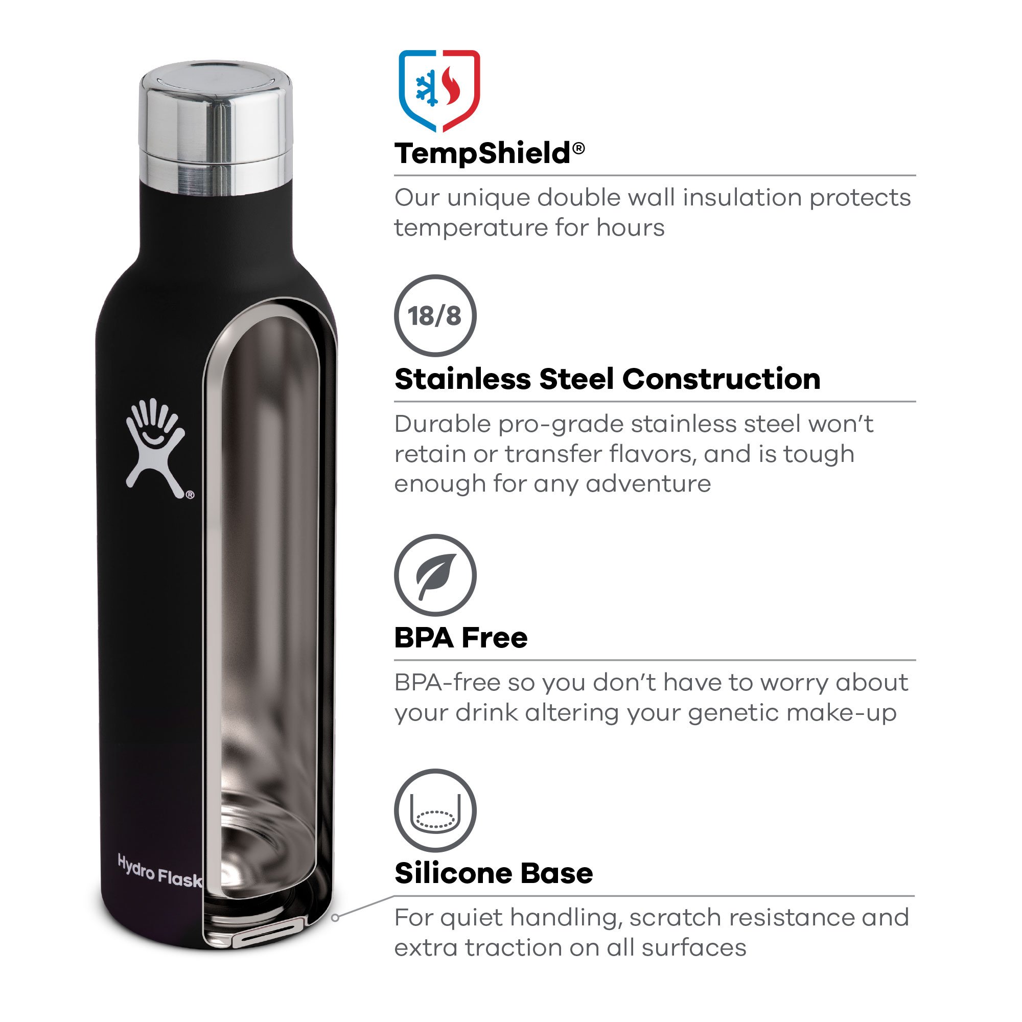 Hydro Flask 25 oz Wine Bottle - Stainless Steel & Vacuum Insulated - Leak Proof Cap - Pacific