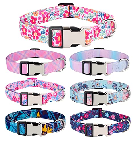 YLrank Personalized Dog Collars - Floral Custom Dog Collar with Engraved ID Name and Phone Number - Customized Dog Collars for Puppy Small Medium Large X-Large Boy Girl Dogs (Pack of 1)