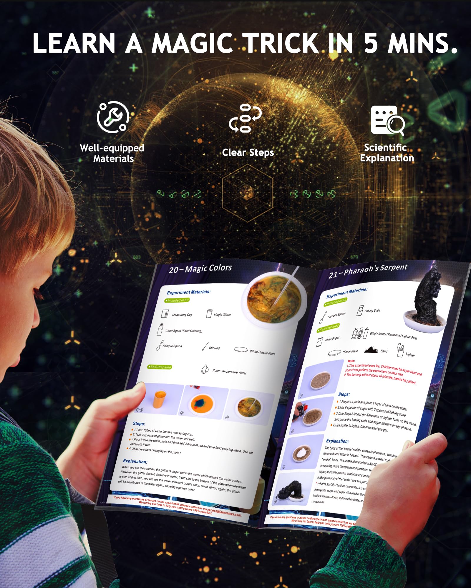 Japace Magic Kit & Science Kits for Kids Age 6-8-10-12, 75+ Magic Tricks & Science Experiments STEM Chemistry Sets, Christmas Birthday Gift Ideas for Kids, Educational Toys for Boys & Girls
