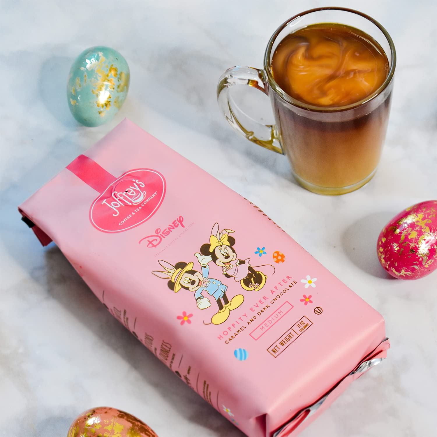 Joffrey's Coffee - Hoppity Ever After, Disney Spring Edition Coffee, Arabica Coffee Beans, Medium Roast, Robust Caramel & Dark Chocolate Flavored Coffee, Brew or French Press (Whole Bean, 11 oz)