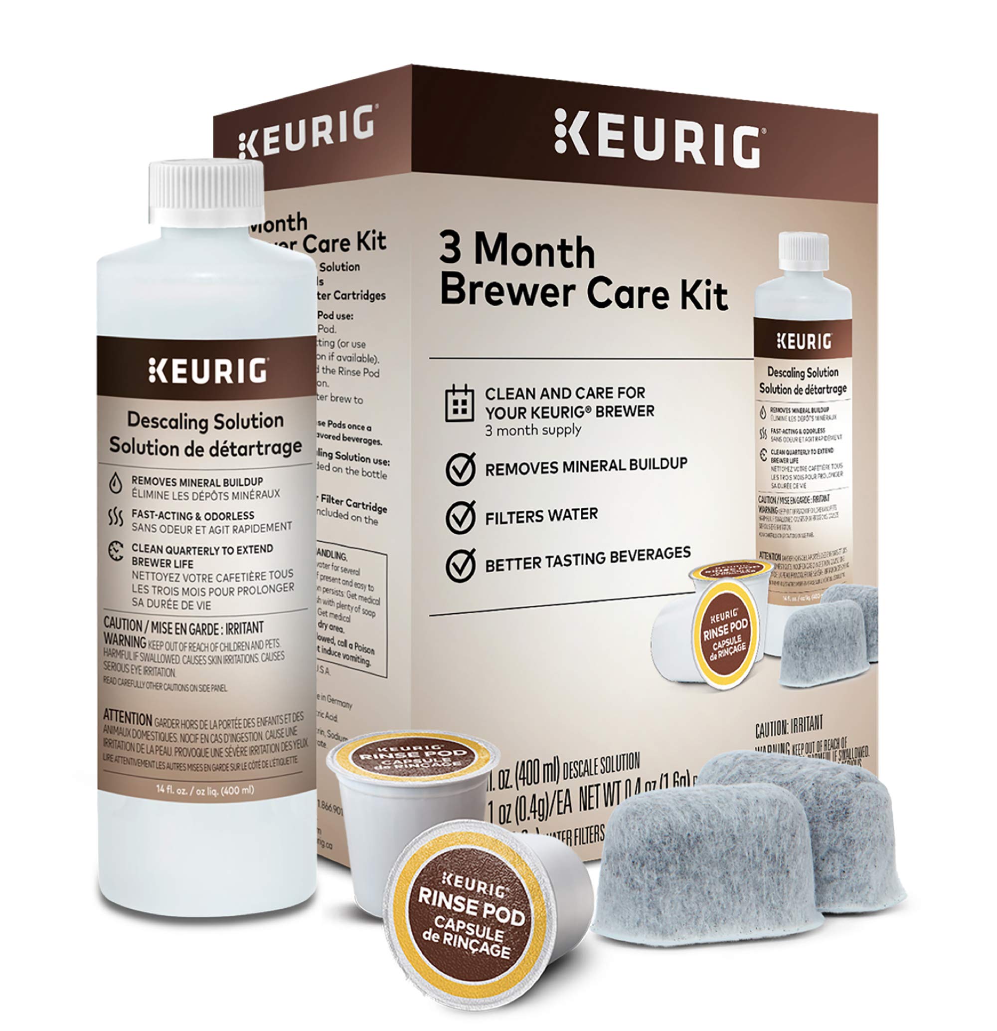 Keurig K-Mini Single Serve K-Cup Pod Coffee Maker, Poppy Red & 3-Month Brewer Maintenance Kit Includes Descaling Solution, Water Filter Cartridges & Rinse Pods, 7 Count
