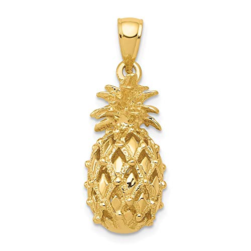 IceCarats 14K Yellow Gold Hawaiian Pineapple Necklace Tropical Fruit Pendant Summer Beach Charm 27mm x 11mm Only