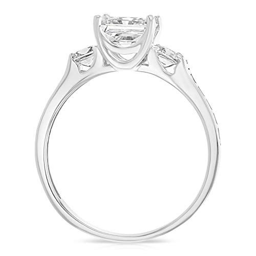 Ioka - 925 Sterling Silver 1.5 Ct. Cubic Zirconia CZ 3 Stone Princess Cut Engagement Ring - Size 8