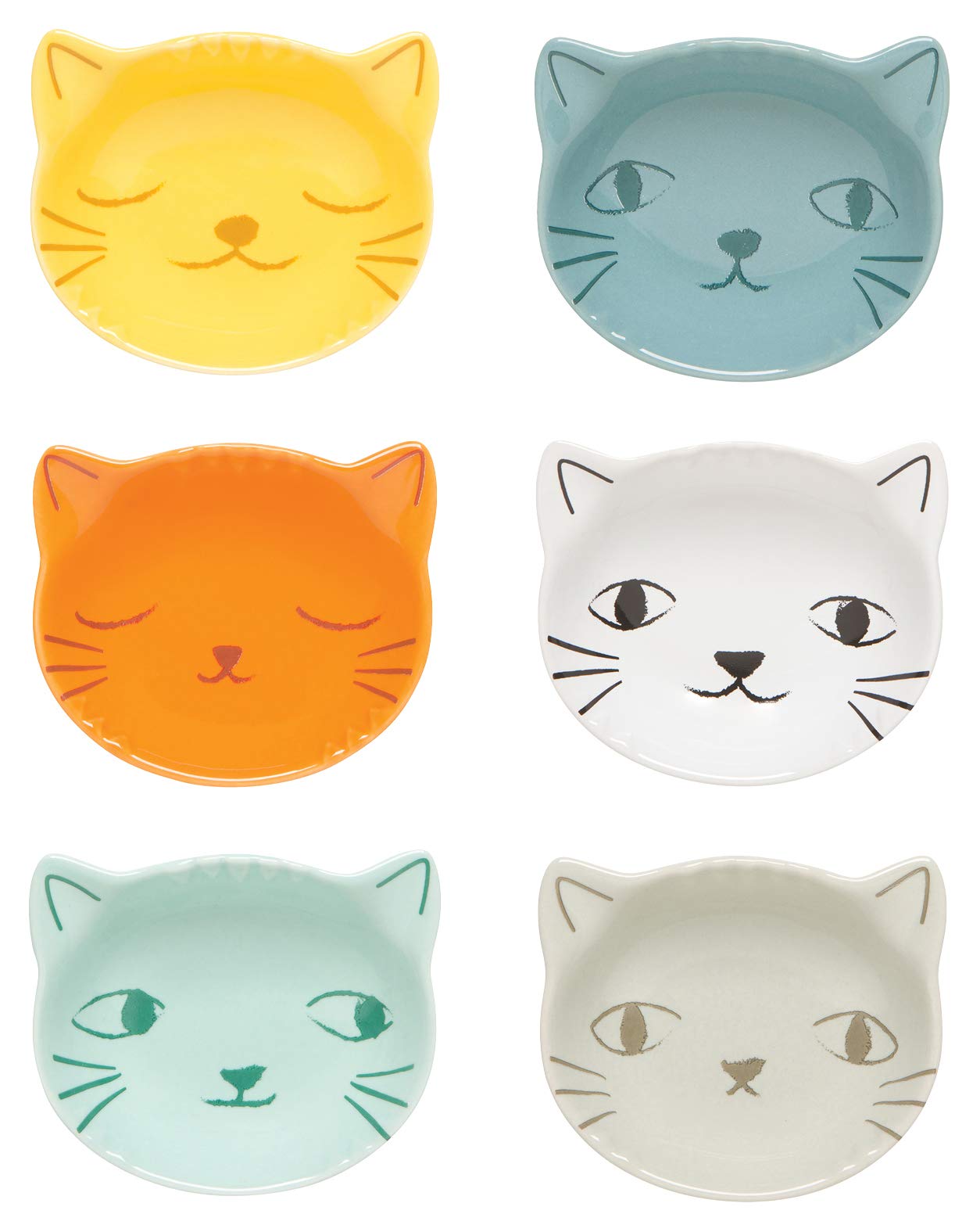 Now Designs Purrfect Kittens Stoneware Shaped Pinch Bowls 2 oz, Set of 6