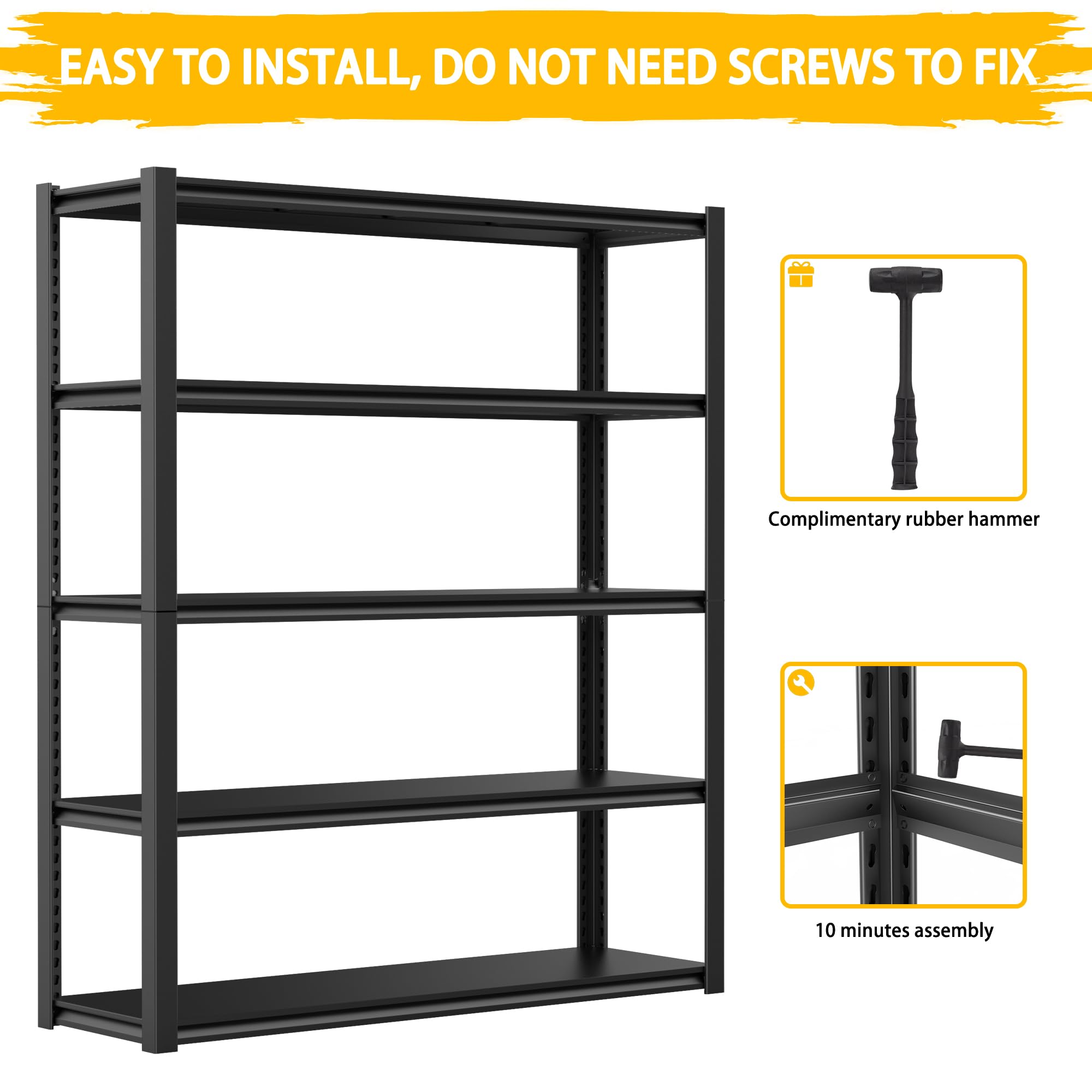 WOZBUD 3000LBS Garage Shelving Heavy Duty 48″W Metal Shelving for Garage,72″H Standing Shelf Units ,5 Adjustable Levels Garage Shelving Units and Storage,Storage Rack for Garage Organazation.1PCS…