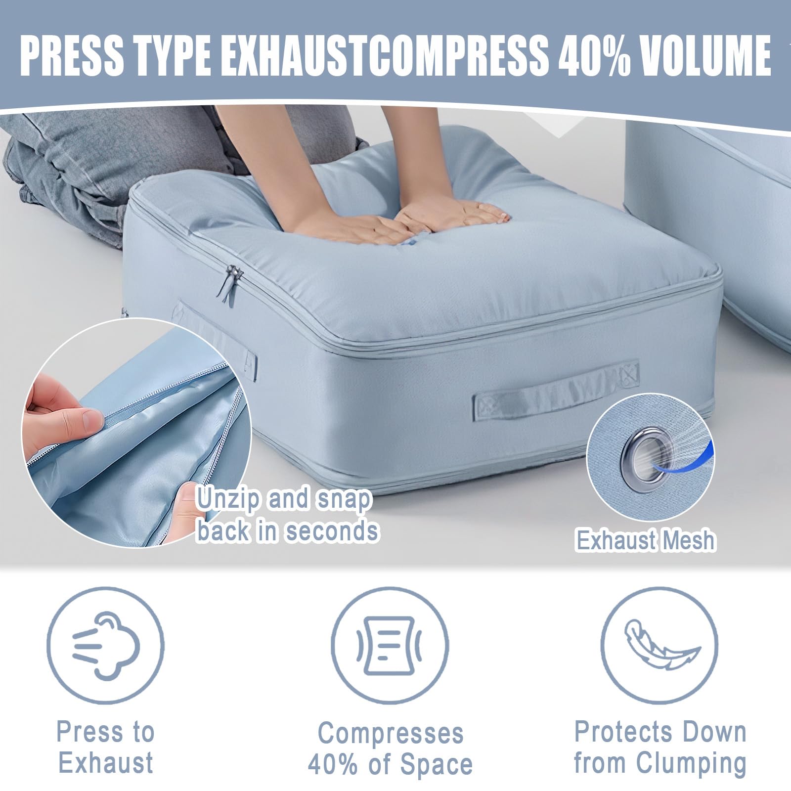 Ultra Space Saving Self Compression Organizer,Self Compression Bags, Heavy Duty Storage Tote for Space Saving, Extra Large Space Saving Bags, Space Bags for Comforters and Blankets (Large,Blue)