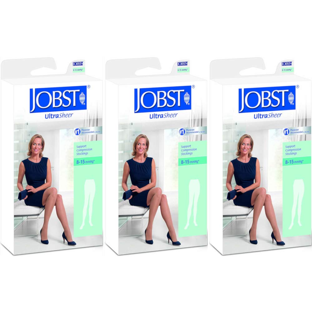 JOBST SupportWear Knee High Stockings 8-15 mmHg Ultra Sheer Silky Beige, Medium, 1 Pair (Pack of 3)