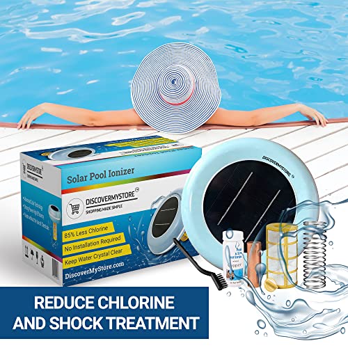 Solar Pool Ionizer for High Capacity Swimming Pool up to 45,000 Gallons - 85% Less Chlorine - 25% More ions - Kill Algae - Longer Lasting Copper Anode - Keep Water Crystal Clear (Blue)