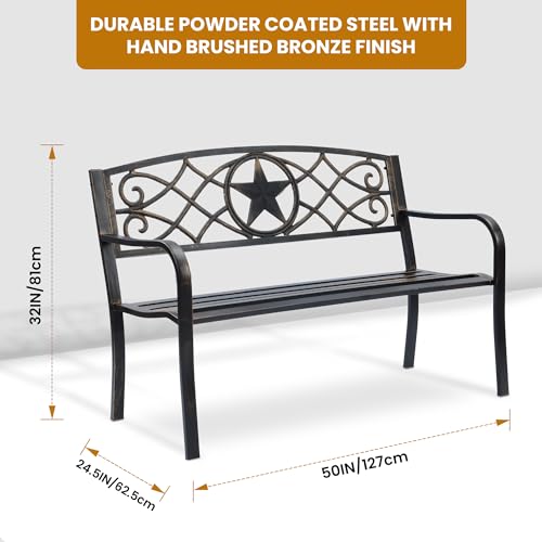 Sun-Ray 213046 Lone Star Metal Park Patio Bench, OneSize, Bronze