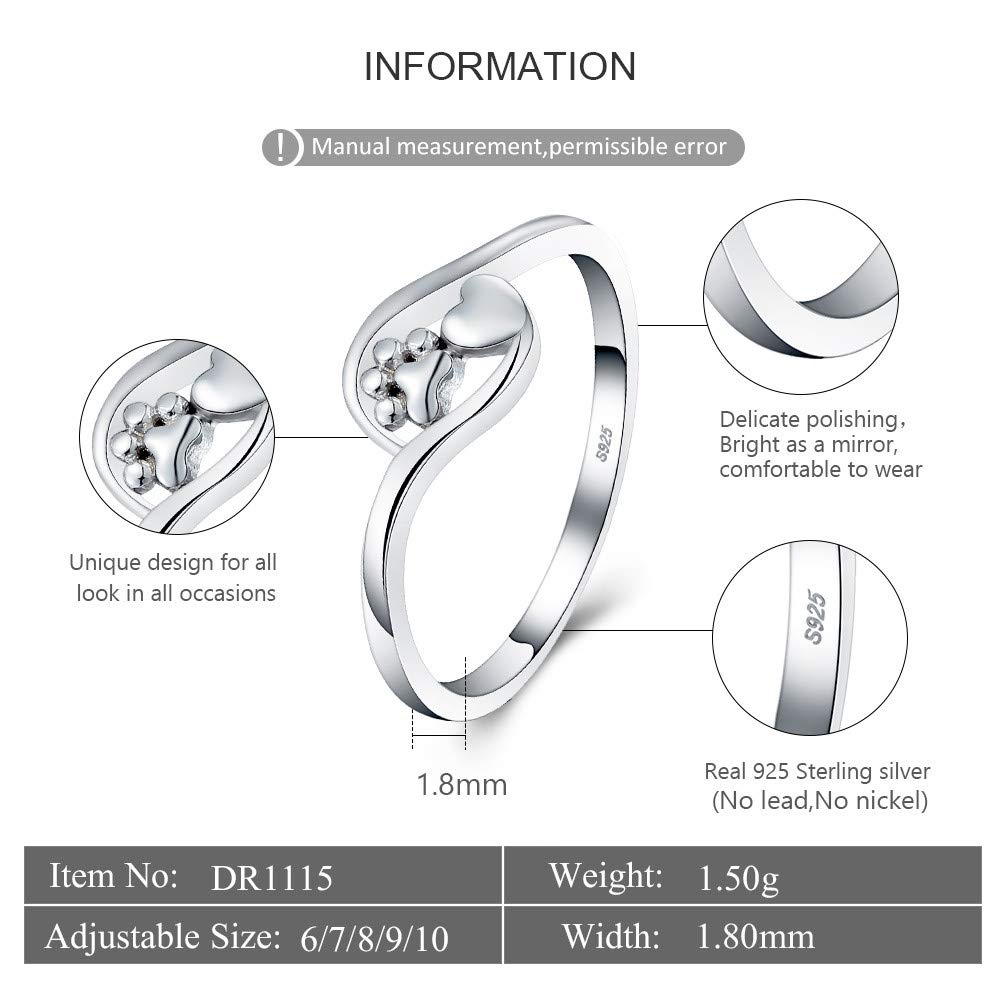 LGSY Dog Paw Rings for Women Sterling Silver