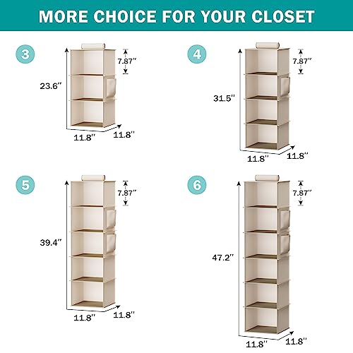 YOUDENOVA Hanging Closet Organizer, 3-Shelf Closet Hanging Storage Shelves, Beige