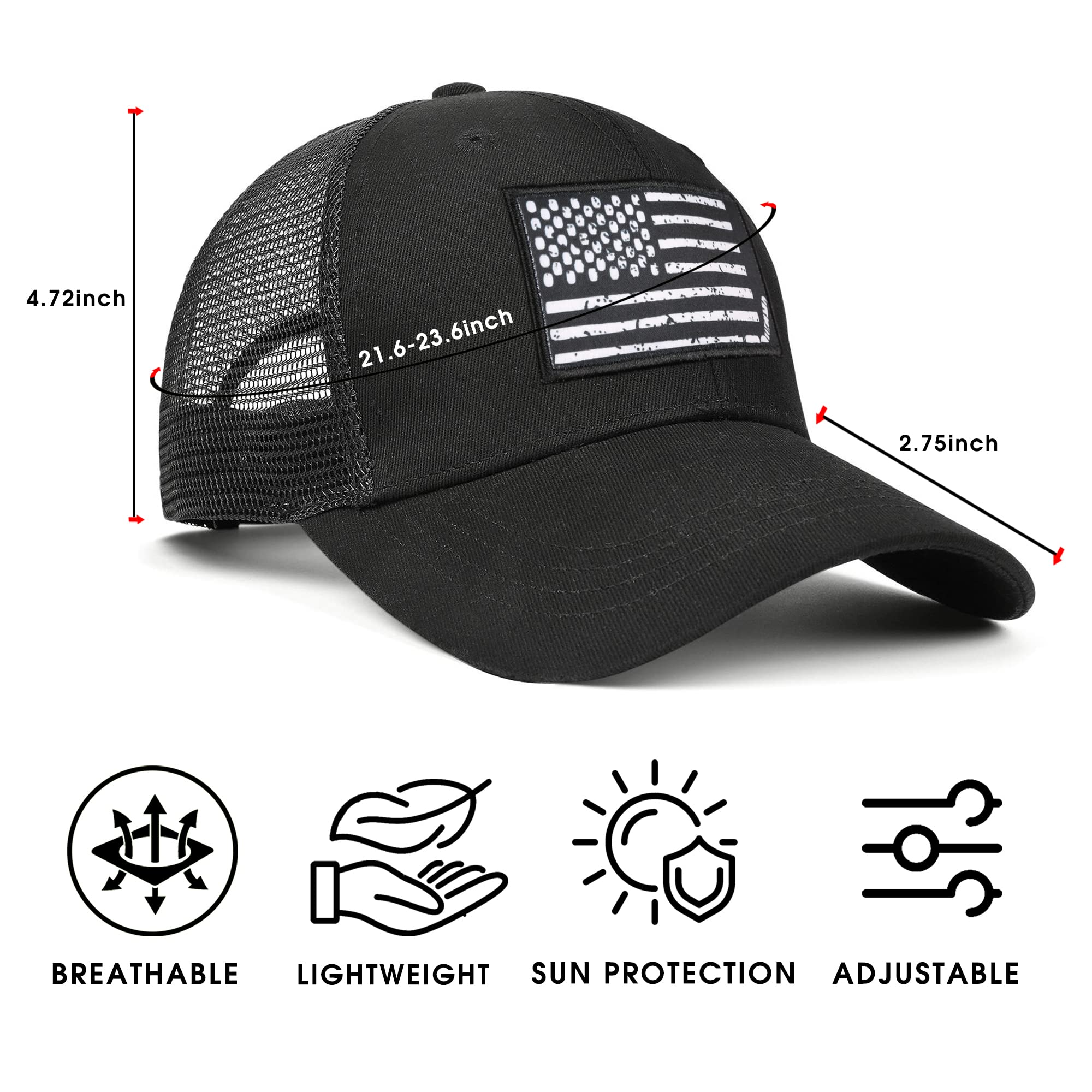 Nuyjimr Hockey Stick and Pucks American Flag Trucker Hats for Women Men Mesh Golf Cap Running Hat Adjustable Outdoors Black, One Size